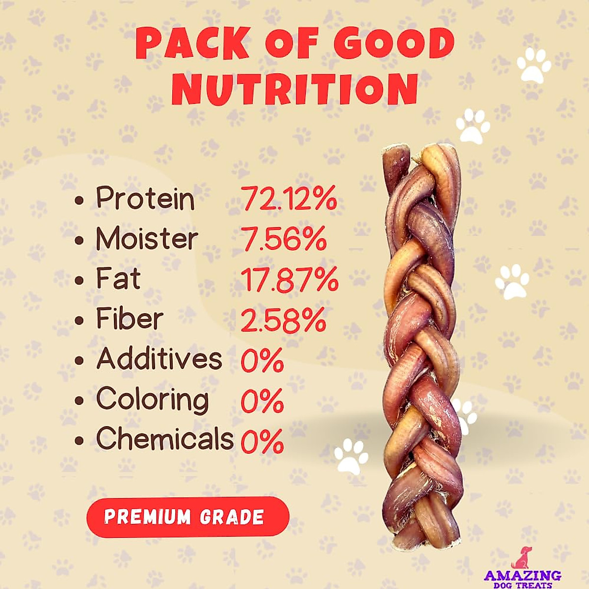 Amazing Dog Treats 6" Braided Bully Stick (10 Pcs/Pack) - Bully Stick for Dogs - Made from Premium Grass Fed Argentinian Beef