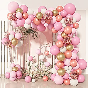 140Pcs Rose Gold Pink Balloons Garland Arch Kit, Light Pink Rose Gold Confetti Balloons for Women Girls Birthday Baby Shower Wedding Graduation Bachelorette Mother's Valentine's Day Party Decorations