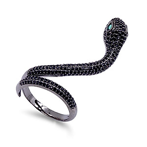 Lavencious Snake Design with AAA CZ Stones Adjustable Statement Rings Cocktail Rings for Women (Jet Black)