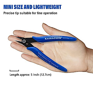KAIHAOWIN Micro Wire Cutters with Spring, 5 Pack, 5 inch Precision Mini Flush Cutters Bulk, Nippers, Flush Cutting Pliers, Wire Snips, Small Side Cutters for Electronics Crafts Jewelry-Blue