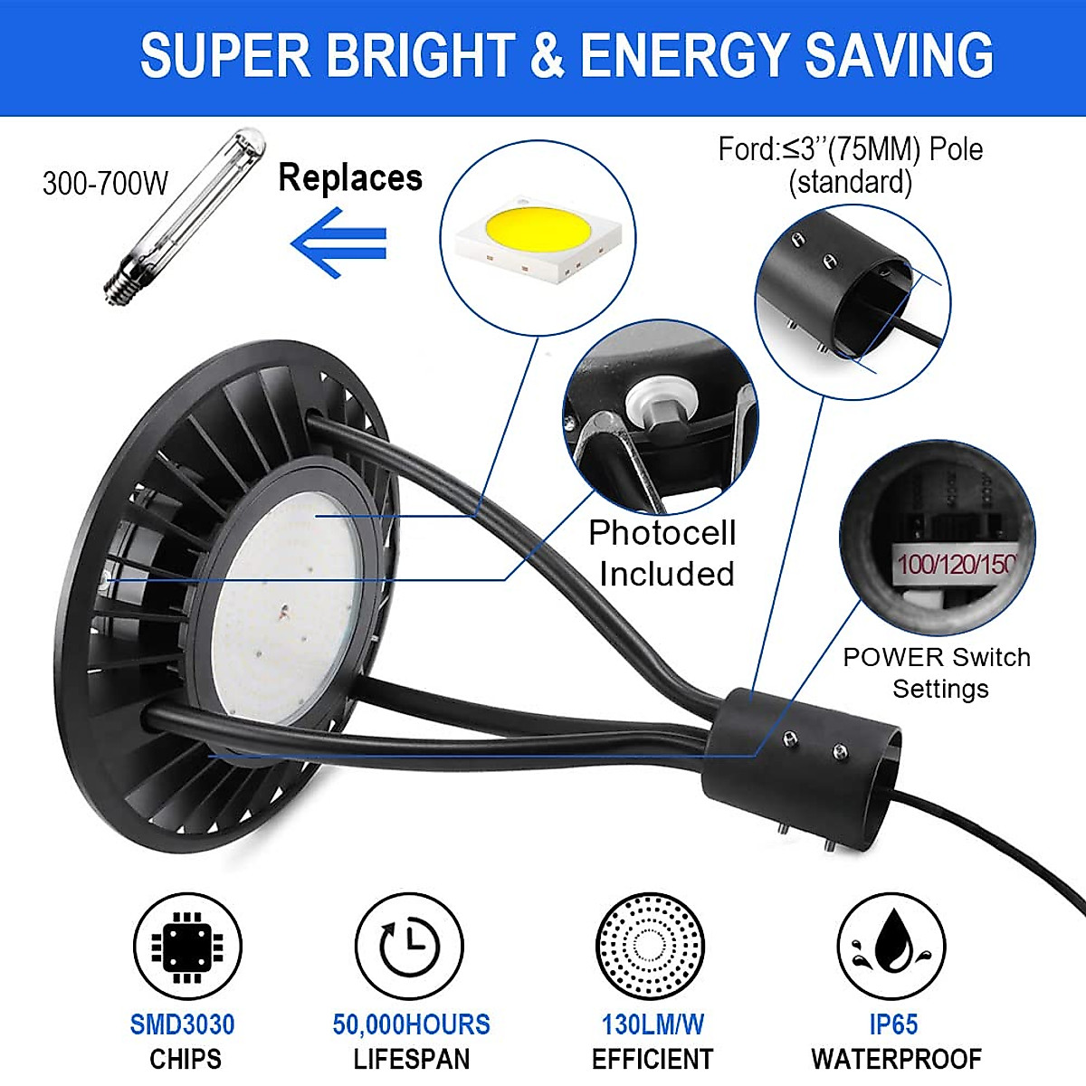 LED Post Top Light with Dusk to Dawn Photocell, 80W/100W/120W/150W Power Tunable (130lm/w) 3CCT (3000k-4000k-5000k) Outdoor Post Light for Garden Pathway Yard Street Area Lighting- DLC/ETL Listed