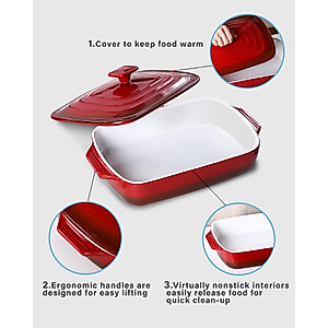Lareina Large Ceramic Casserole Dish with Lid, 4.0 Quart Covered Rectangular Stoneware Baking Dishes for Oven, Deep 9x13 Inch Lasagna Pans for Baking and Serving, Perfect for Christmas Gifts, Bule