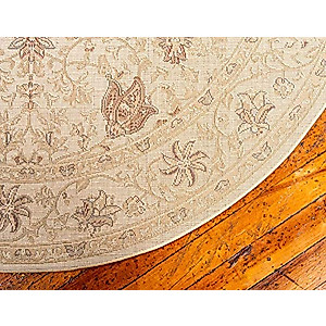Unique Loom Voyage Collection Traditional Oriental Classic Intricate Design Area Rug, Round 6' 1" x 6' 1", Ivory/Tan