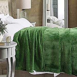 PiccoCasa Fleece Blanket King Size - 350 GSM Soft Warm All Season Flannel Blanket for Couch Sofa Bed Traveling - Fuzzy Lightweight Microfiber Plush Blankets, 90 x 108 Inches, Green