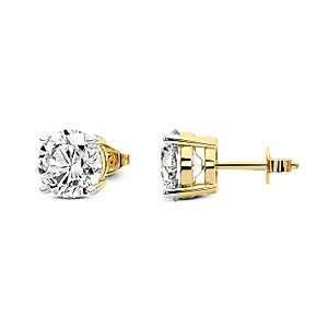 IGI Certified 3 Carat Round Shape Solitaire Lab Diamond Stud Earrings 4 Prong | F-G Color, VS1-VS2 Clarity | 14K Yellow Gold | Friendly Diamonds Earrings
