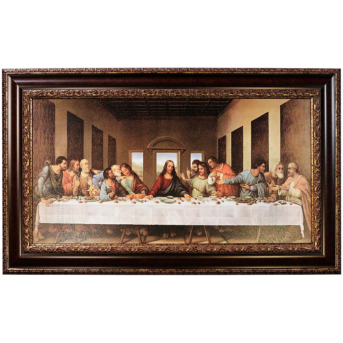 Mom’s Art Studio - Last Supper Wall Decor 46.5 X 28 Inches, Leonardo Da Vinci Reproductions, Museum Look Art Framed, Artist’s Acrylic Coating, Wall Art for Home Decor (Large, Brown Gold)