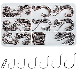 Circle Hooks Catfish Saltwater Fishing Hooks Assortment 2X Strong High Carbon Steel Offset Hooks Octopus Hooks Fishing Clips Kit for Catfishing Freshwater Saltwater (155pcs Kit)