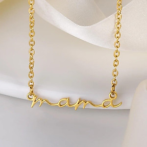 Foxgirl Mama Gold Necklace 18k Gold Plated Dainty Mother Necklace Initial Letter Pendant Mama Necklaces Choker Personality Jewelry New Mom Gifts