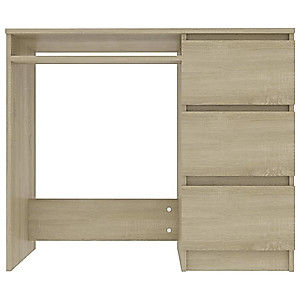 ZQQLVOO Home Office Desk Study Writing Computer Desk with Pull Out Keyboard Tray/3 Drawers, Modern Simple Style PC Desk Laptop Study Table Workstation,Sonoma Oak 35.4"x17.7"x29.9" Chipboard