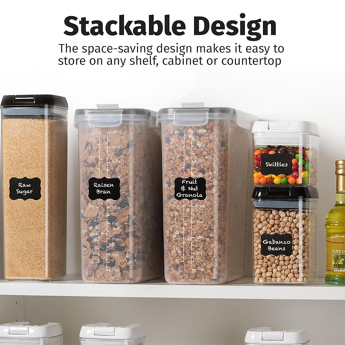 Shazo 2PC 6.3L /213OZ EXTRA Large Airtight Food Storage Cereal Containers for Bulk Food Storage BPA-Free Plastic Cereal Container with Labels & pen Pantry Organization and Storage Canister for Rice, Pasta, Sugar & Flour