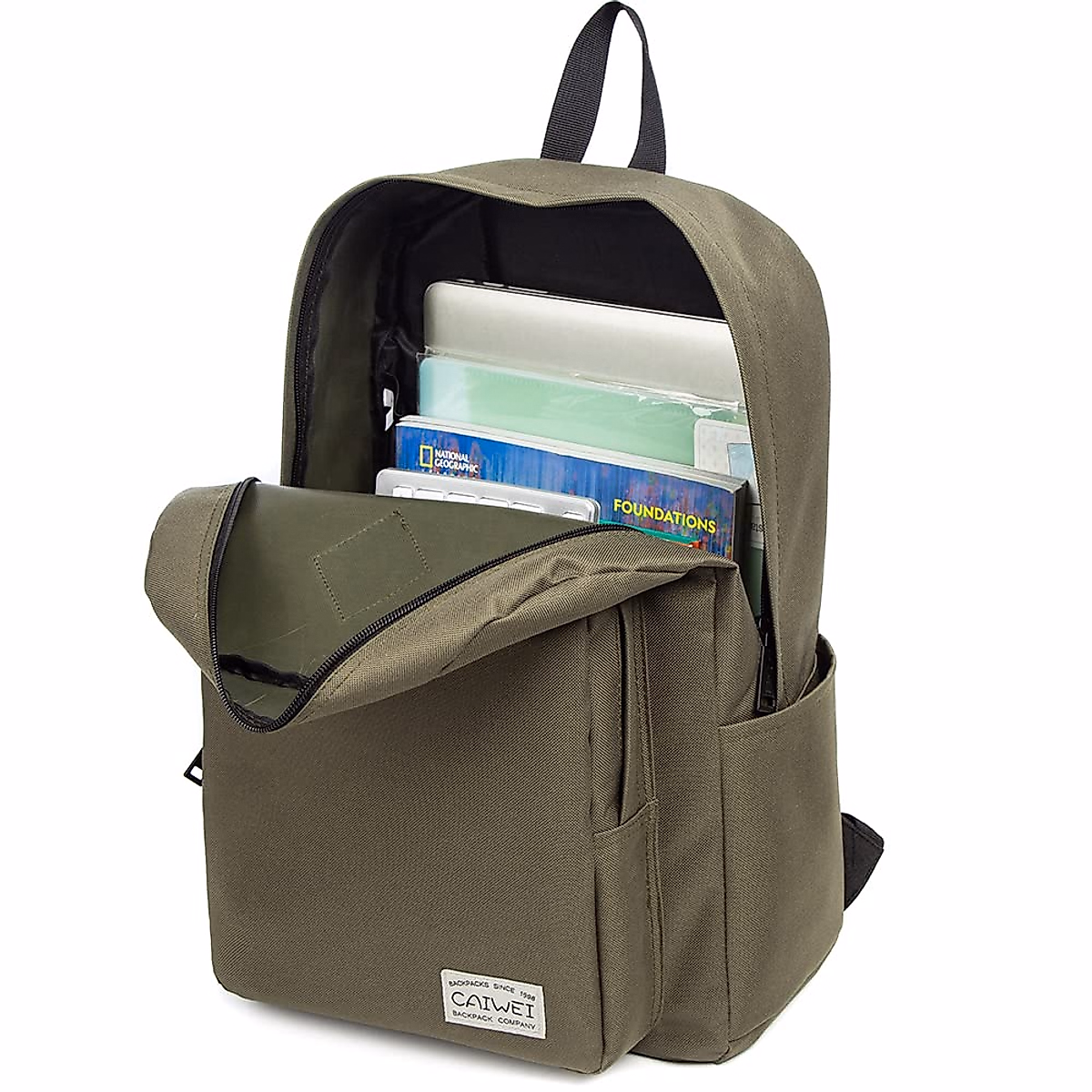 doumu Style School Backpack Travel Bag for Men Women Lightweight College Back Pack with Laptop Compartmen (Military green)