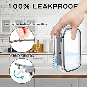 stusgo Glass Food Storage Container Set, Leak Proof Glass Meal Prep Containers Lunch Food Storage with Lids Airtight Storage for Kitchen Organization (grey, 15 pack)