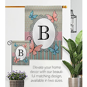 Breeze Decor B Initial Garden Flag Set Wall Hanger Monogram Friends Bugs & Frogs Butterfly Ladybugs Dragonfly Bee Springtime Insect Natural Wildlife House Yard Gift Double-Sided, Made in USA