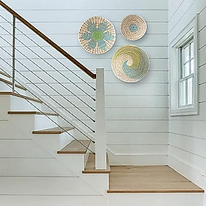 Round Seagrass Hanging Woven Wall Basket Decor 25-35cm | Handmade, Versatile & | Boho Basket Wall Decor Set of 3 - Addition to any Room | Woven Wall Baskets