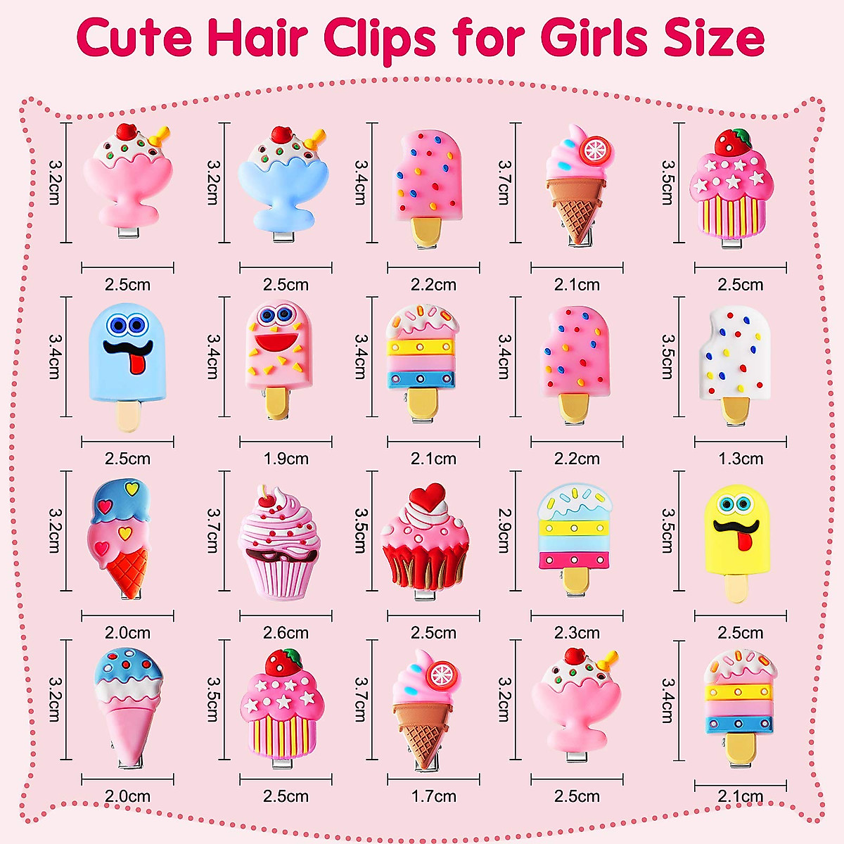 36 Pieces Cute Hair Clips for Girls Candy Rainbow Hairpins Ice Cream Unicorn Cute Barrettes Fun Dessert Patterns Accessories Cartoon Flower Fruit Hair Clips