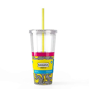 Mustard Banana Double Wall Plastic Straw Cup, 20oz, 568ml, Large