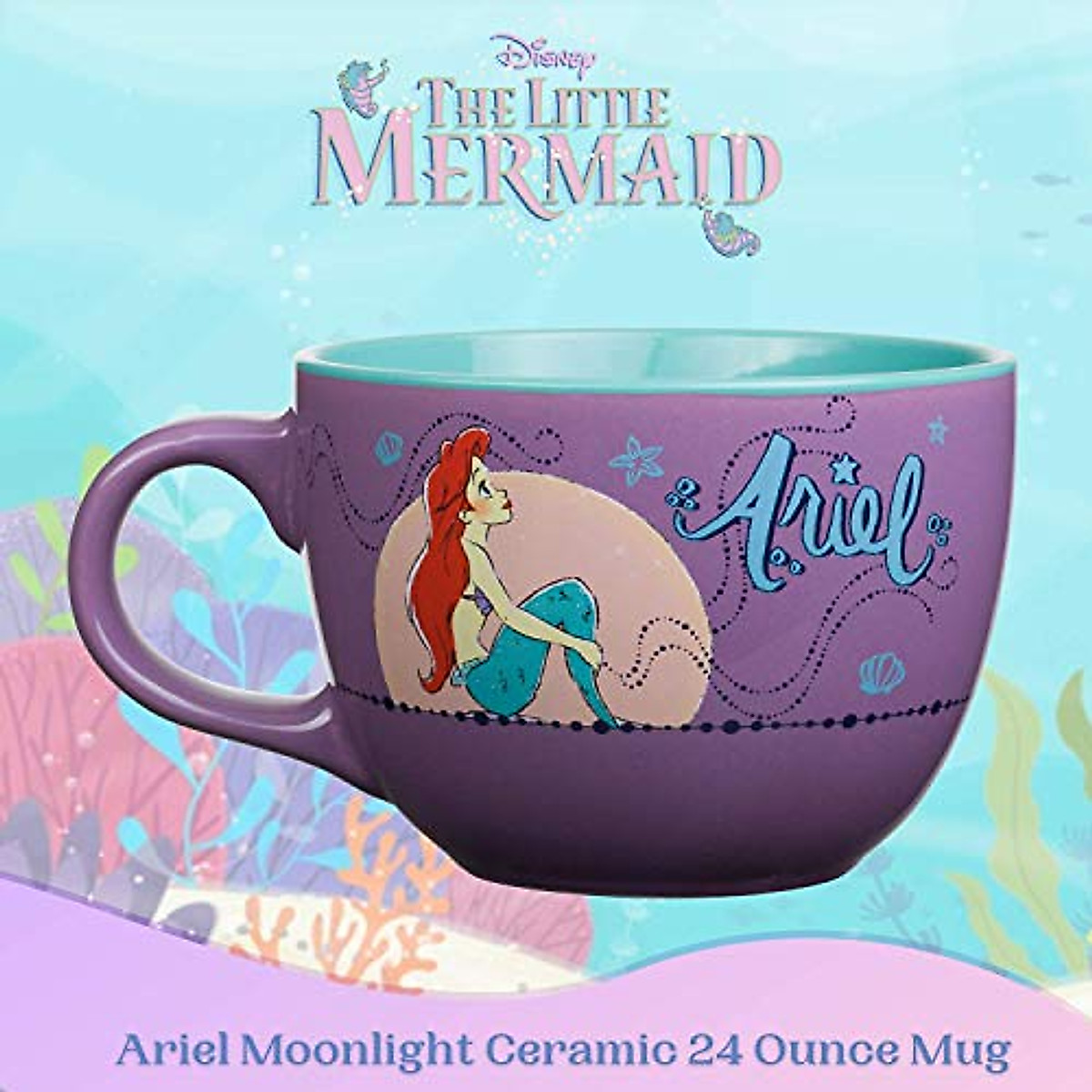 Silver Buffalo Disney Princess Little Mermaid Ariel Moonlight Ceramic Soup Mug, 24 Ounces