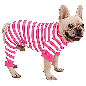 Uadonile Dog Pajamas,95% Cotton Thermal Jumpsuit,Comfortable Striped PJS,Size from XS-XXXL,for Small Large Dog Breeds,Pink,Large,L.