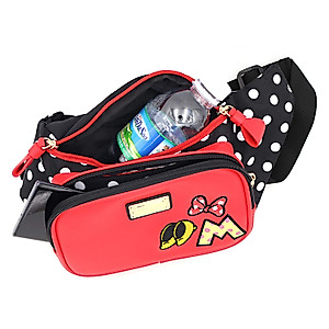 Minnie Ribbon Travel Bow Fanny Pack Crossbody Chest Waist Bum Sling Hip Belt Weekender Bag Cute Mouse Ear Faux Leather Purse Accessories Gift for Women Adult, Officially Licensed (Large)