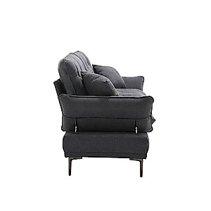 Overstuffed Tufted Upholstered Couch Cloud Futon Sofa Bed,Modern Adjustable Armrests 3 Seaters Loveseat Sofa&Couch Convertible Sleeper Sofabed for Home Office Apartment Living Room