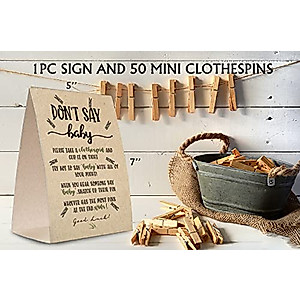 Kraft Paper Don't Say Baby Sign,Don't Say Baby Game Kit (1 Standing Sign + 50 Mini Clothespins),Baby Showers Decorations-NPZDON'T 03