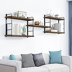 MXCSE Wall Mounted Floating Shelves - Rustic Wall Decor Wood Shelves for Bedroom, Living Room, Bathroom and Kitchen Storage, Easy Installation Hanging Shelves (5, Brown)