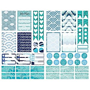 Seasonstorm Blue Sea Wave Pattern Kawaii Aesthetic Pastel Art Agenda Journal Planner Stationery Stickers