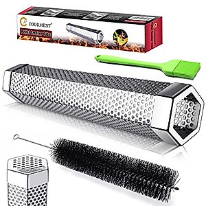 Pellet Smoker Tube -12" Stainless Steel Wood Tube Smoke for Cold/Hot Smoking for All Electric, Gas, Charcoal Grills or Smokers - Ideal for Smoking Cheese, Fish, Pork, Beef, Nuts, Bonus Brush