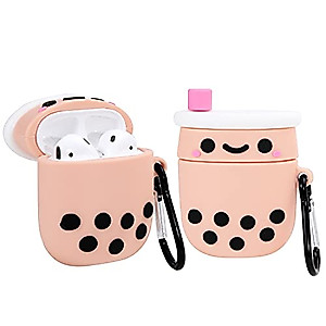 KIQ Cartoon for AirPods Case Cover Cute Soft Protective Cover w/Keychain for Women Men for Apple AirPods 2nd Generation Case AirPod Case 1st Generation Air Pod Silicone (Smiley Boba)