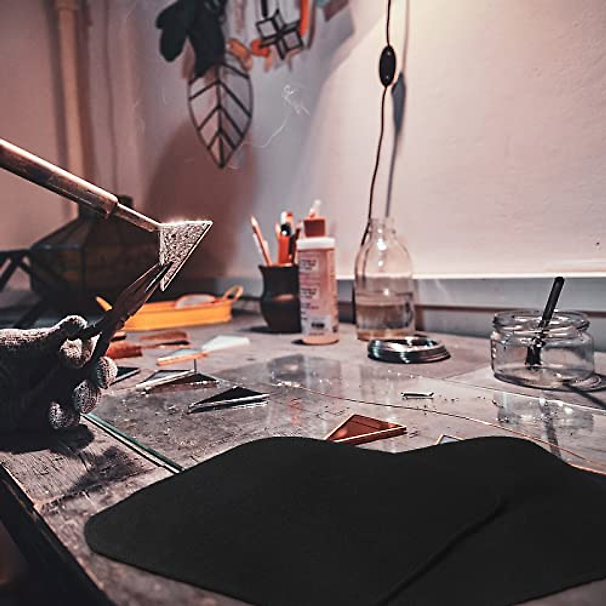 4 Pcs Carbon Felt Welding Blanket Fabric Fireproof Mat Fireproof Insulation 12 x 12 in Thickness Fire Retardant Protective Mat Heat Resistant up to 1800 Fahrenheit Degree for Glass Blowing Camp, Black