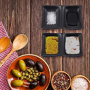 DOITOOL Japanese Serving Tray 2Pcs Dual Dipping Bowls Melamine Sauce Dishes Divided Soy Sauce Dishes Sushi Dipping Plates BBQ Sauce Food Containers