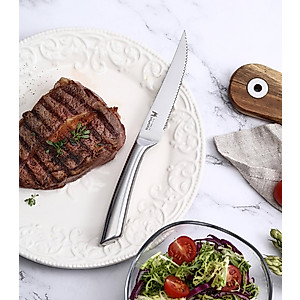 WALLOPTON Steak Knives Set of 8 - High Carbon Stainless Steel, Dishwasher Safe - Polished Blade & Handle, Straight Edge - 4.5'' Kitchen Dinner Table Knife Set Non Serrated