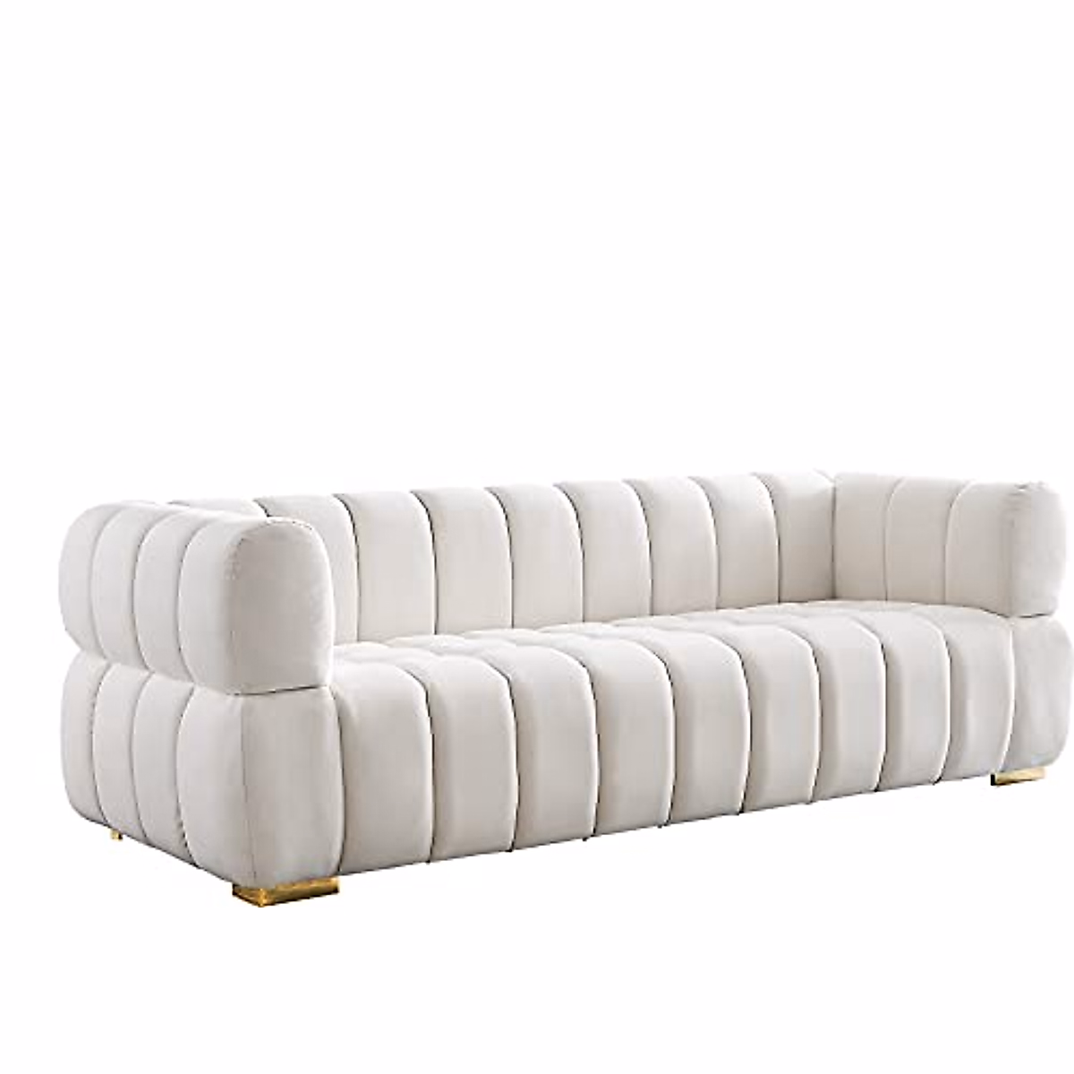 Meridian Furniture Gwen Collection Velvet Upholstered Sofa with Deep Biscuit Tufting, Cream