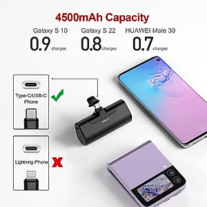 iWALK 4500mAh Portable Charger USB C Battery Pack, Compatible with Samsung Galaxy S22 Z Flip3 S20,S10,S9,S8,Note 20/10/9/8,Moto Z3/2,LG V35/G8/7/5,Nintendo Switch,Google Pixel 4/3/2XL, Black