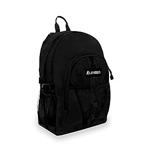 Everest Luggage Backpack with Dual Mesh Pocket, Black, Black, One Size