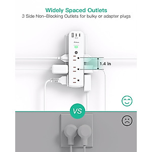 Surge Protector Outlet Extender, 9 AC Multi Plug Outlet with 3 USB Ports (2 USB C), 1080 Joules, 3-Sided Power Strip with Spaced Outlet Splitter for Home, Dorm Room Essentials