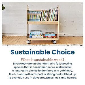 ECR4Kids Mobile Book Cart with Countdown Timer, Classroom Bookshelf, Natural