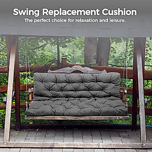 Homaisson Swing Replacement Cushion, Outside Bench Cushion with Backrest, 2-3 Seater Cushion with 8 Ties for Outdoor Furniture, 59 x 39 x 4 Inches Porch Swing Cushion Garden Bench