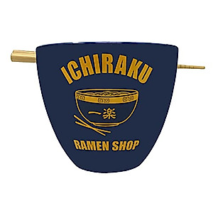 JUST FUNKY Naruto Ramen Bowl with Chopsticks 16 Ounce Anime Ramen Bowl Anime - Ichiraku Ramen and Hidden Leaf Village Ramen Bowl Ceramic Ramen Bowl