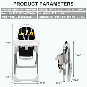 INFANS High Chair for Babies and Toddlers, Foldable Highchair with 7 Different Heights 4 Reclining Backrest Seat 3 Setting Footrest, Removable Tray Built-in Rear Wheels with Locks (Black)