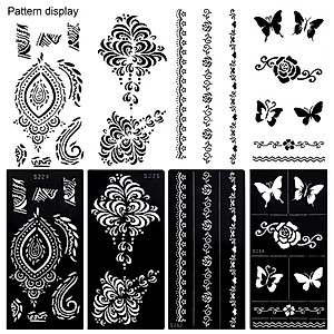 Konsait 10Sheets Large Temporary Tattoo Stencils, Reusable Henna Tattoo Sticker Template Feather Butterfly Mandala Flower Jewelry Face Body Art Glitter Tattoo Stencil Kit for Adults Women Girls