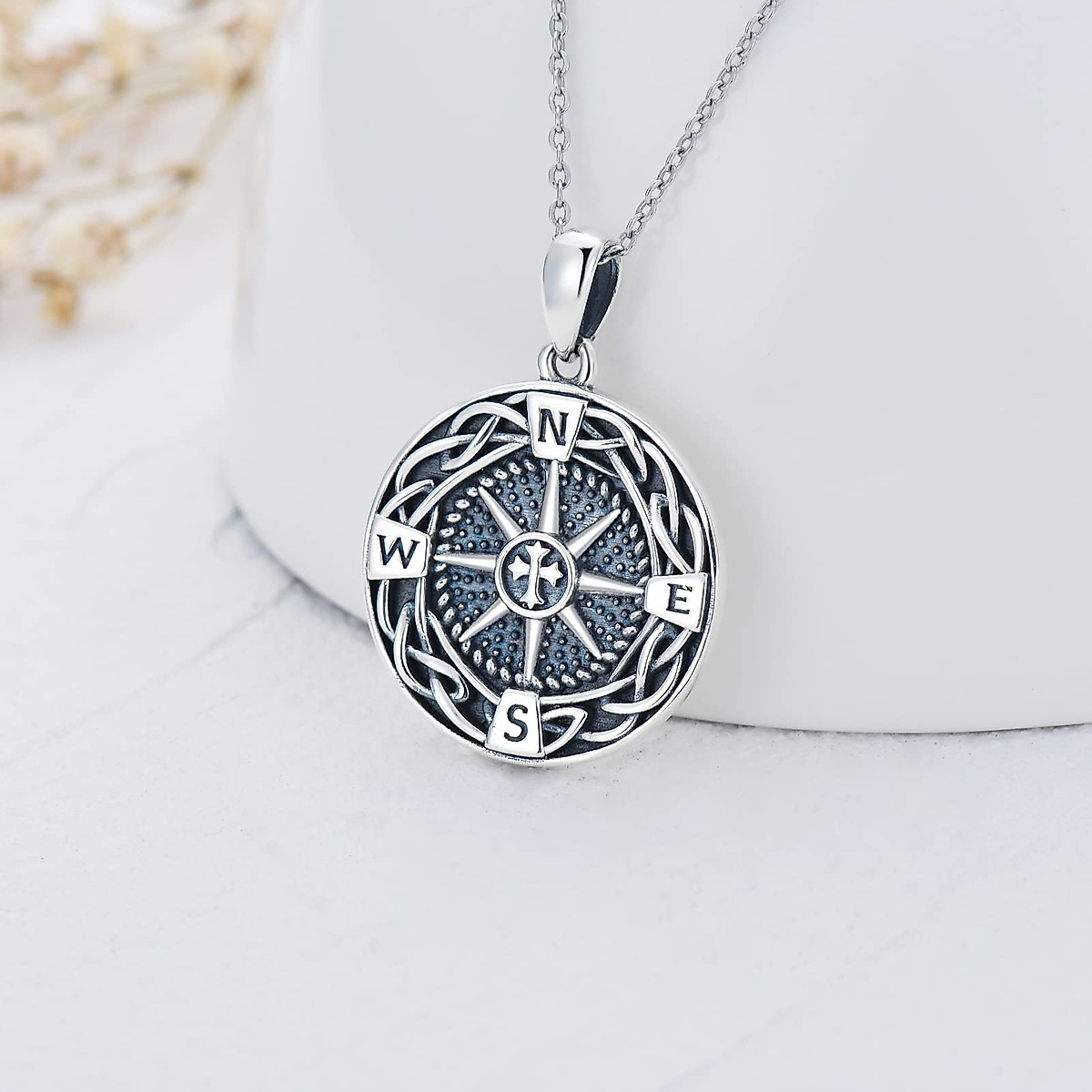 JUSTKIDSTOY Compass Necklace Sterling Silver Celtic Knot Travel Pendant Necklace Inspirational Graduation Jewelry Gifts for Women Men