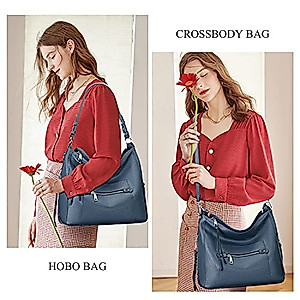 Over Earth Hobo Purses and Handbags for Women Genuine Leather Shoulder Bag Crossbody Purse(O171E Blue)