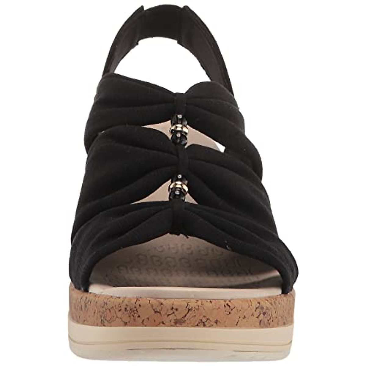 BZees Womens Roma Cork Wedge Beaded Sandal Black Denim 8 M