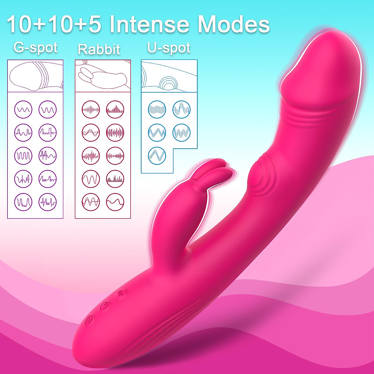 G-spot Rabbit Vibrator Clitoral Stimulator - Realistic Dildo Vaginal Anal Massager with 5 Vagina Tapping Features & 10 Vibration Modes, Waterproof Rechargeable Adult Sex Toys for Women(Red)