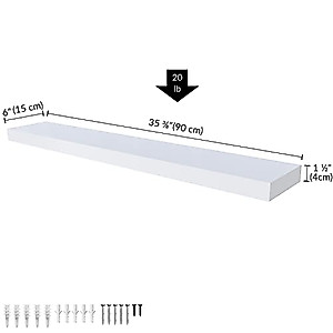 Ballucci Floating Shelf, 35.5" L Wood Wall Mounted Ledge with Invisible Bracket for Living Room, Bedroom, Bathroom, Kitchen, Nursery, 6" Deep - White