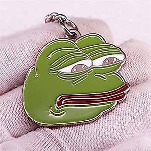 pologmase Sad Frog Metal KeyChain Funny Green Frog Keyring Key Holder Car Key Chain Ring For Men Women Bag Accessories Gift