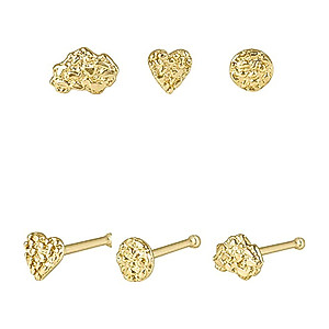 NUGGET 14K Solid Yellow Gold Size 3.00 mm Nugget Bar Nose Stud, 3 different style Nose Stud, Ball end Nose Stud Piercing (1Pcs African Map)