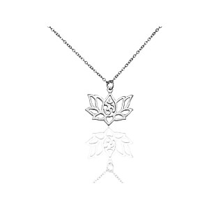 quan jewelry Yoga Lotus Flower Pendant Necklace with Om Symbol, Happy Birthday Gifts Ideas for Mom, Daughter, Women with Inspirational Quote on Gift Card (Silver Tone)