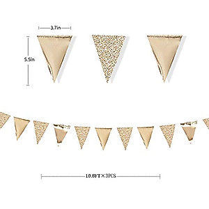 30 Ft Champagne Gold Double Sided Glitter Metallic Triangle Flag Bunting Pennant Banner for Wedding Birthday Holiday Festivals Anniversary Bridal Shower Hen Party Theme Party Decoration Supplies